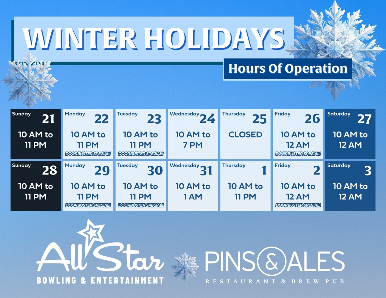 Holiday Hours | All Star Bowling & Entertainment